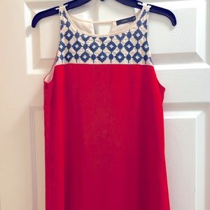 THML | Dresses | Thml Red Orange Dress With Blue And Cream Detail ...